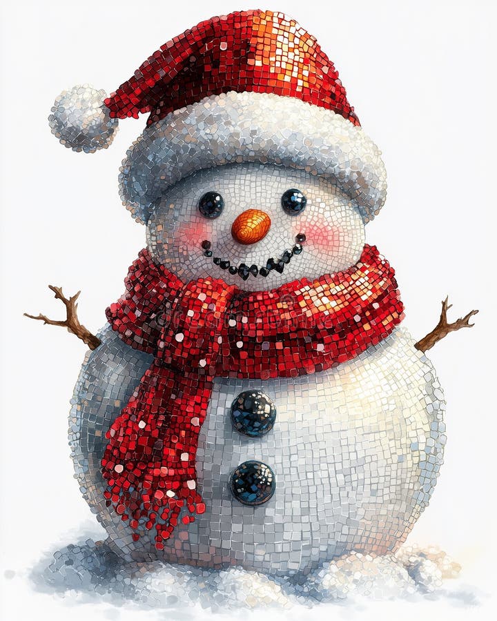 Snowman with a Sparkling Red Hat and Bow, Perfect for Adding a Touch of ...