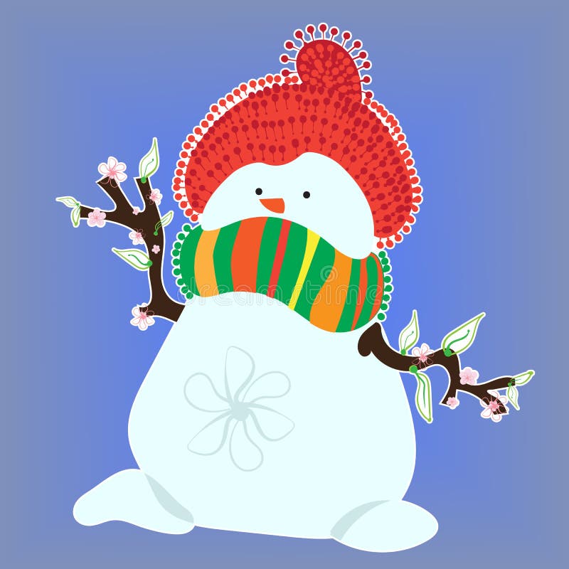 Snowman in Spring on Blue Background Stock Vector - Illustration of ...