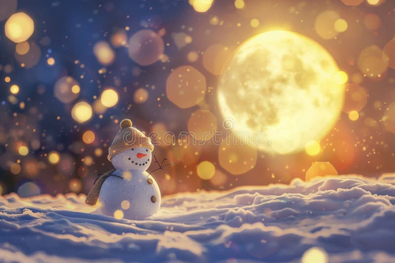 Snowman Standing Snow Under Full Moon Stock Photos - Free & Royalty ...