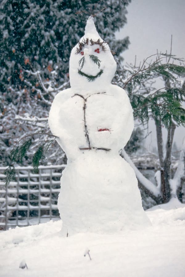 Snowman Standing Falling Snow Stock Photos - Free & Royalty-Free Stock ...