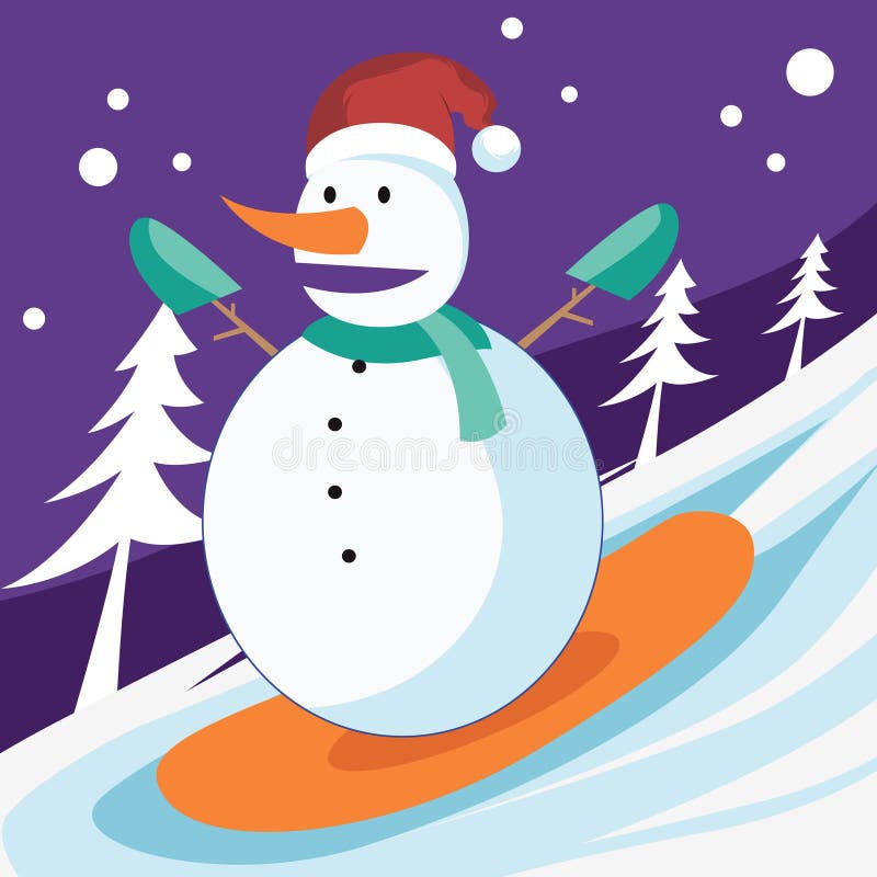 Snowman Surfing on the Snow Stock Illustration - Illustration of winter ...