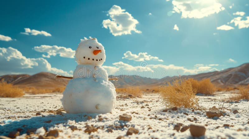 Snowman Surrounded by Desert Sands Stock Photo - Image of isolated ...