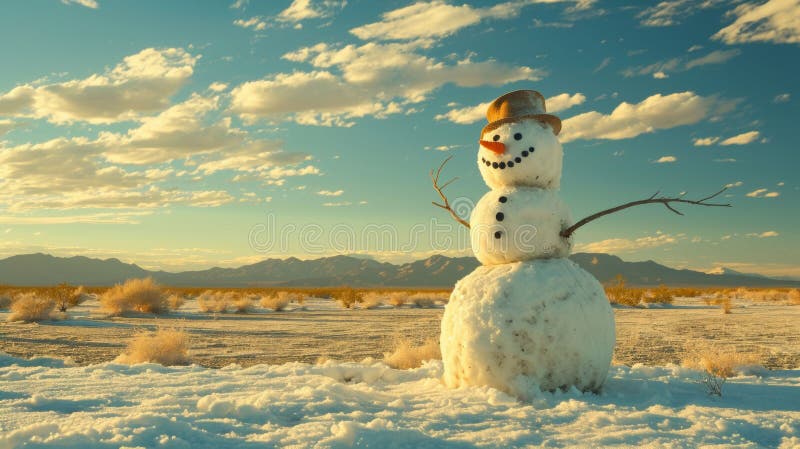 Snowman Surrounded by Desert Sands Stock Photo - Image of branches ...