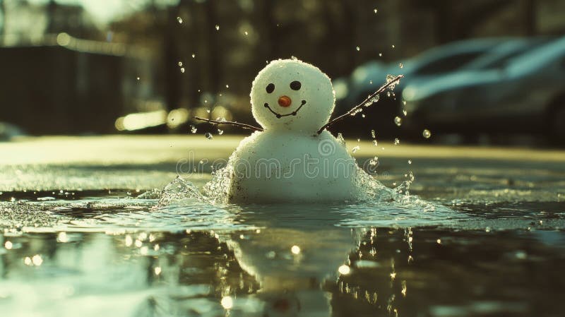 A Snowman is in the Water with a Stick Stock Illustration ...