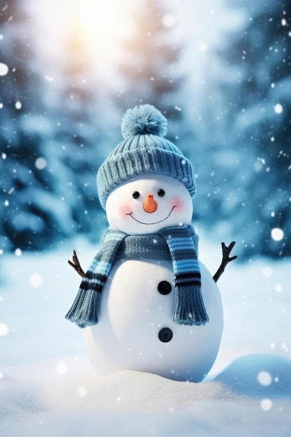 A Charming Snowman with a Festive Blue Hat and Scarf Stock Image ...
