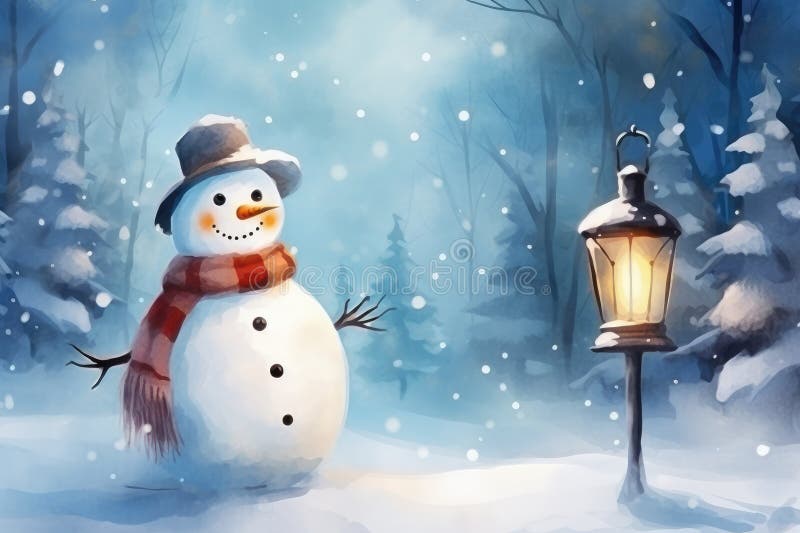 A Charming Snowman with a Festive Blue Hat and Scarf Stock Photo ...
