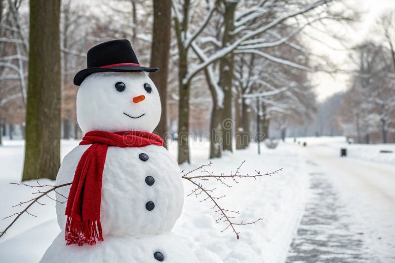 Snowman Wearing Red Scarf and Black Hat Stock Illustration ...