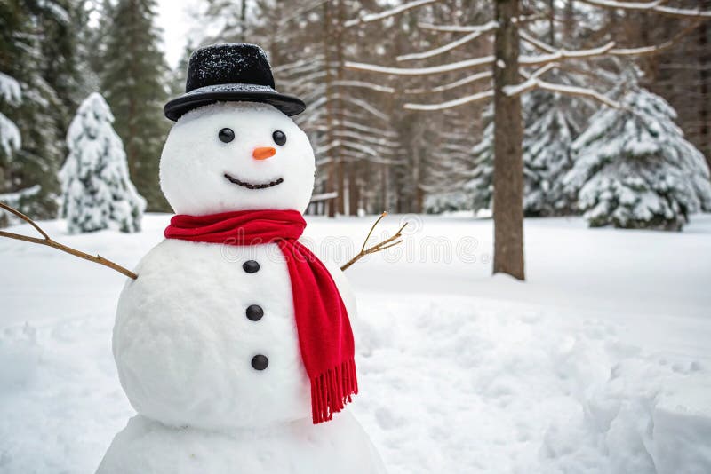 Snowman Wearing Red Scarf and Black Hat Stock Illustration ...