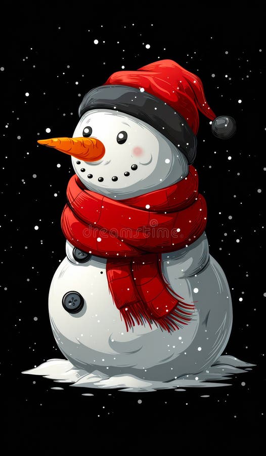 A Snowman Wearing a Red Scarf and a Red Hat Stock Image - Image of ...