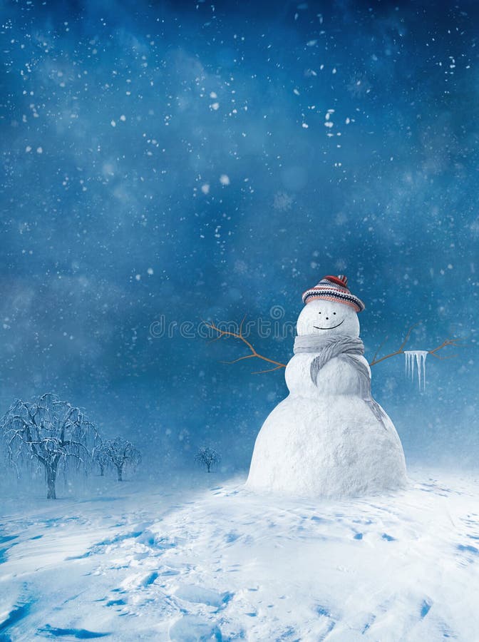 Snowman at Winter night stock illustration. Illustration of christmas ...