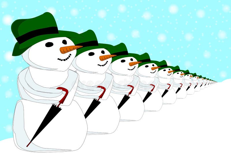 Snowmen in a Line stock vector. Illustration of graphic - 234818132
