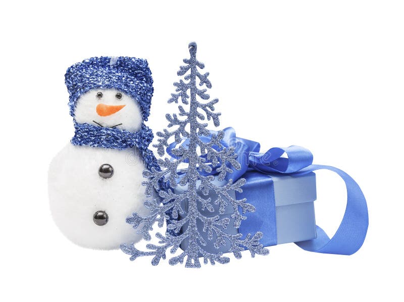 Snowmen, Blue Spruce, Fir and Gift Stock Photo - Image of outdoor ...