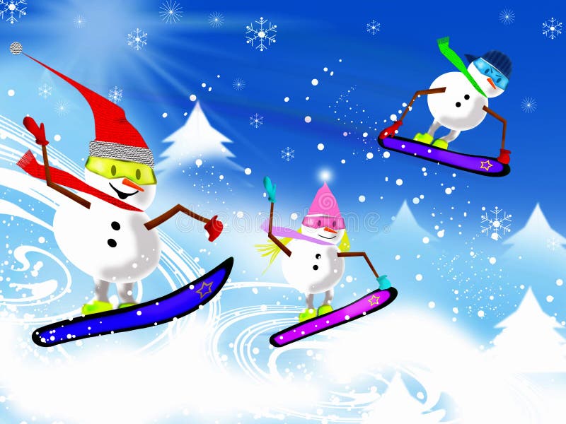 Snowmen on Boards stock illustration. Illustration of kids - 11764407