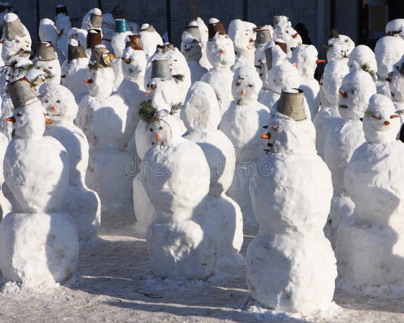 Snowmen crowd stock image. Image of pipe, gloves, funny - 13026335