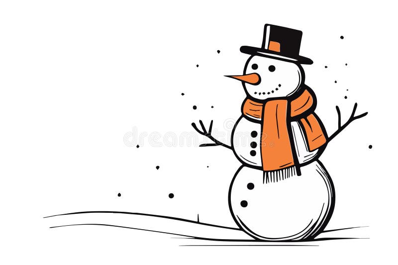 Snowmen Engraved Style Illustration. Drawn Sketch with Snowman on a ...