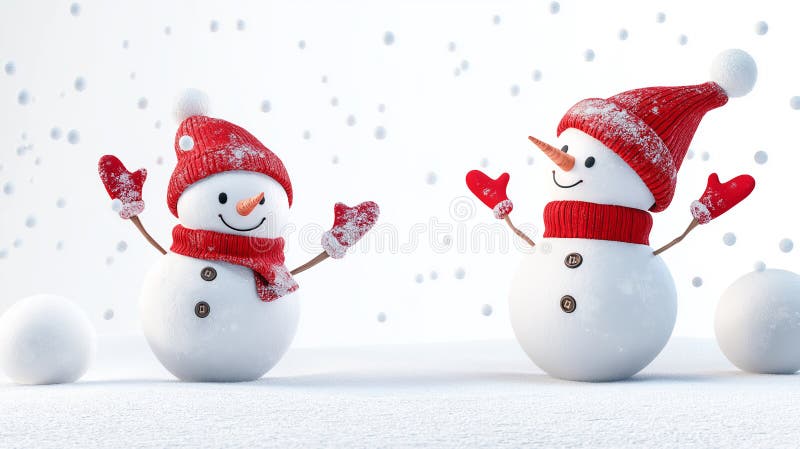 Snowmen Playfully Toss a Snowball in a Fun Winter Scene Stock ...