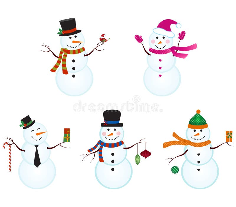 Group of 3 Snowmen stock illustration. Illustration of illustrated ...