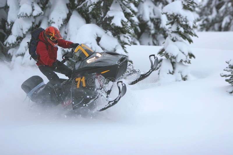 Snowmobile action shot stock photo. Image of snow, trails - 1342242