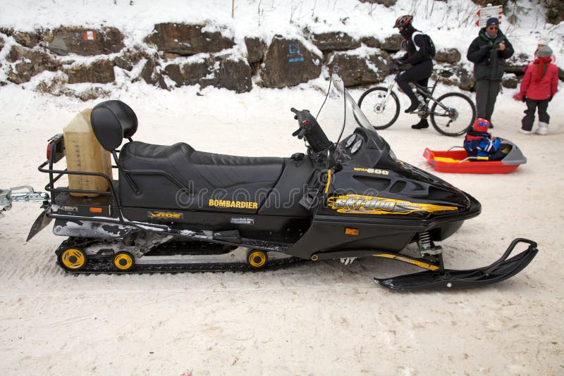 Snowmobile Sled Pulling Offers Fun for Kids in Cold Weather Editorial ...