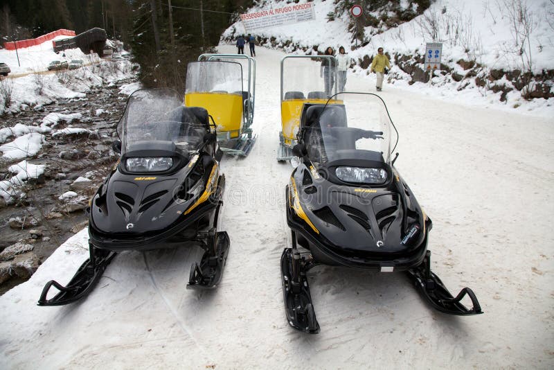 Snowmobile Sled Pulling Offers Fun for Kids in Cold Weather Editorial ...