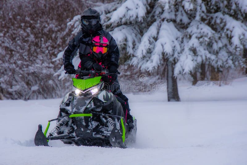 Snowmobile in the Canadian Winter Stock Photo - Image of lanaudiere ...