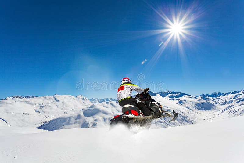 Snowmobile in a Snowy Alpine Valley Stock Image - Image of extreme ...