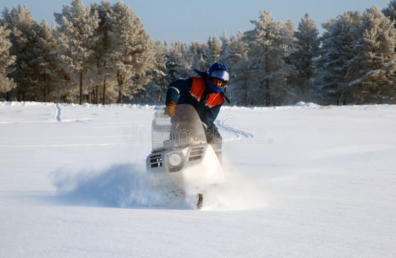 Snowmobile action shot stock photo. Image of snow, trails - 1342242