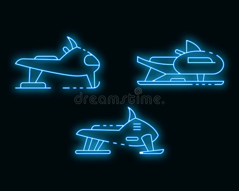 Snowmobile Icons Set Vector Neon Stock Vector - Illustration of icons ...
