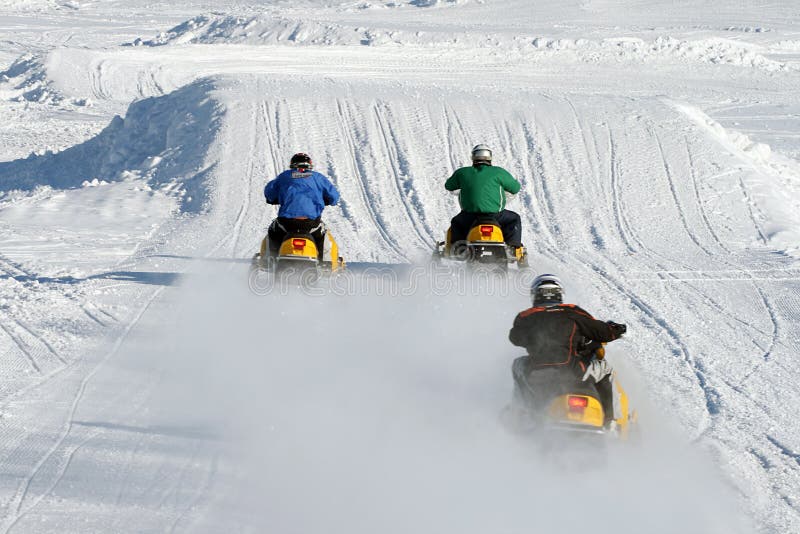 Snowmobile action shot stock photo. Image of snow, trails - 1342242