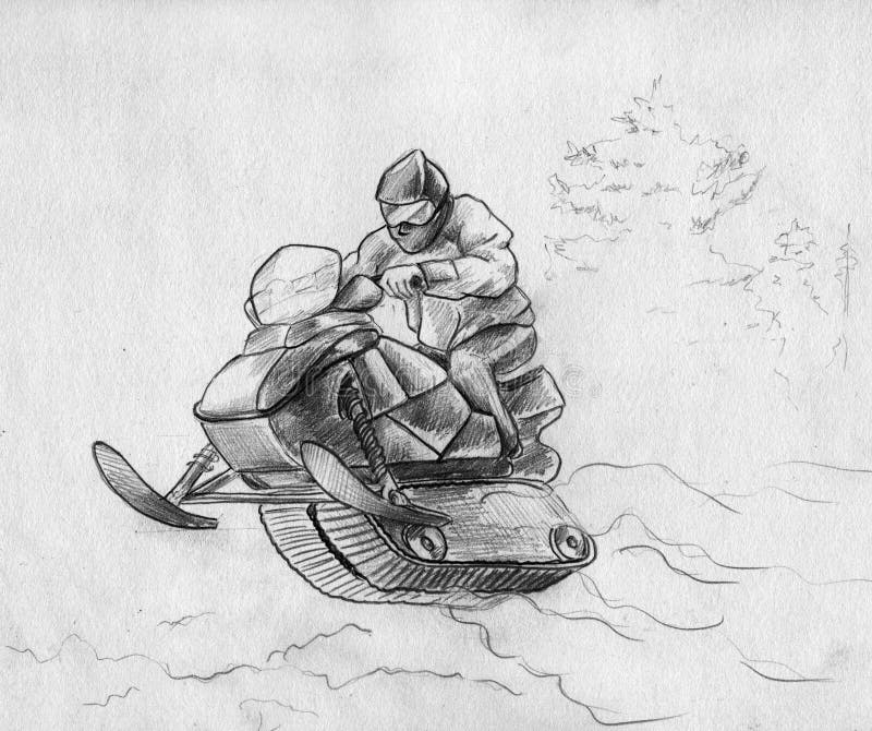 Snowmobile rider in a jump stock illustration. Illustration of high ...