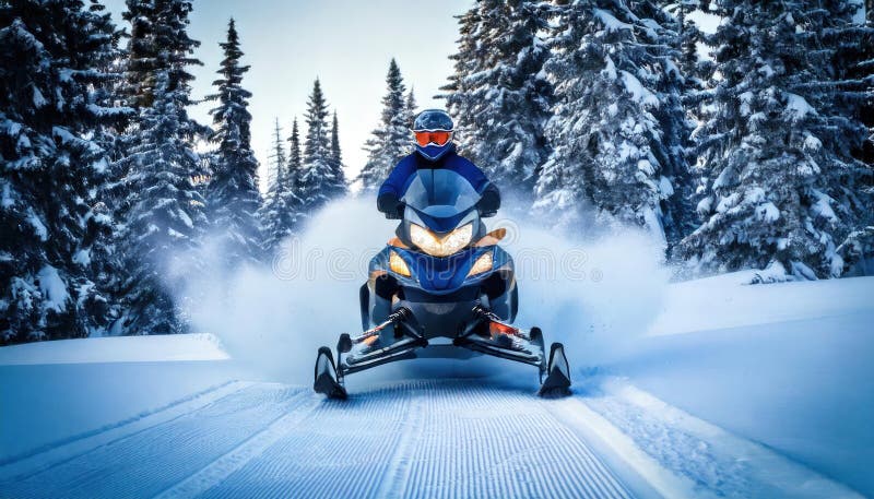 Snowmobile Riding with Fun in Deep Snow Powder during Backcountry Tour ...
