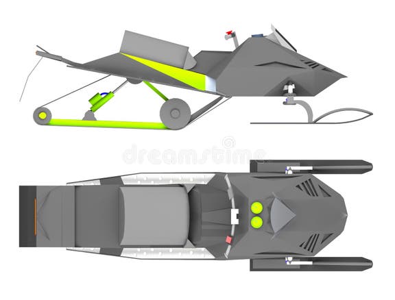 Snowmobile Side and Top View 3d Rendering Stock Illustration ...