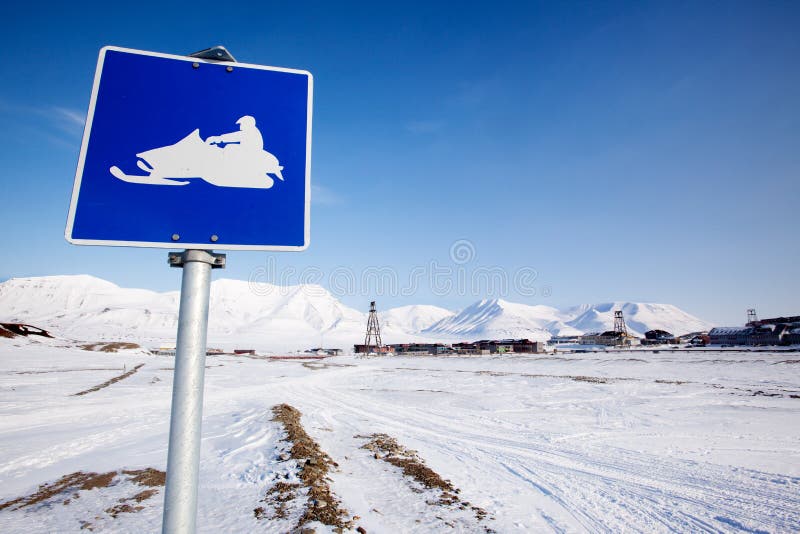 Snowmobile Sign stock image. Image of village, sign, road - 9651149