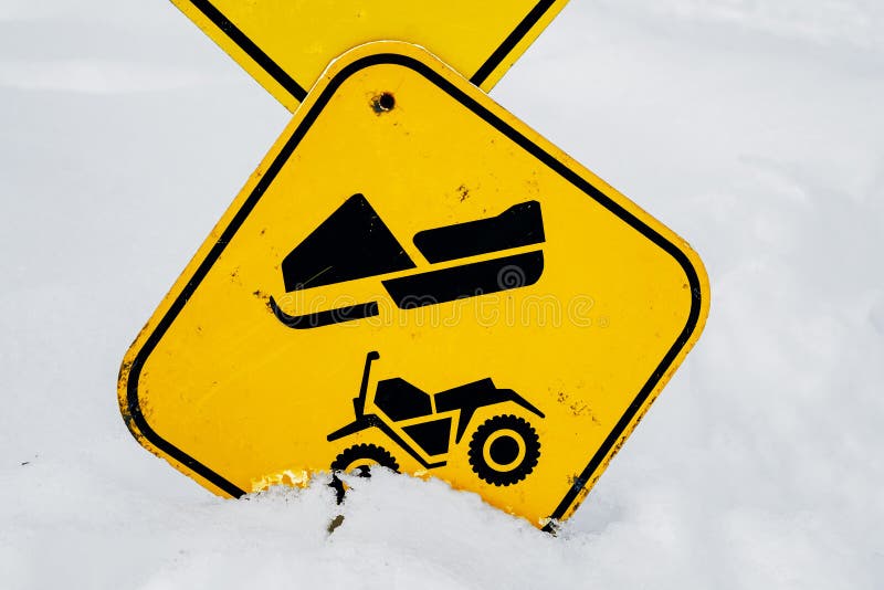 Signs on a Snowmobile Trail in Laval Stock Image - Image of mountain ...