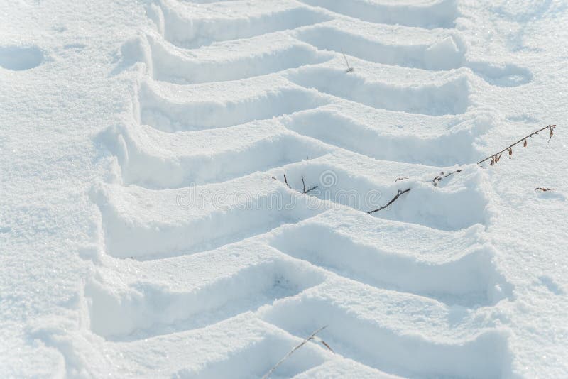 Snowmobile Track Mark on the Snow with the Sunset in the Sky Stock ...
