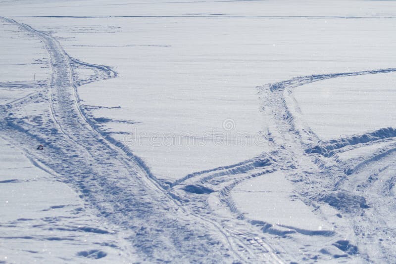 Snowmobile Track Marks on the Snow Stock Photo - Image of crosscountry ...