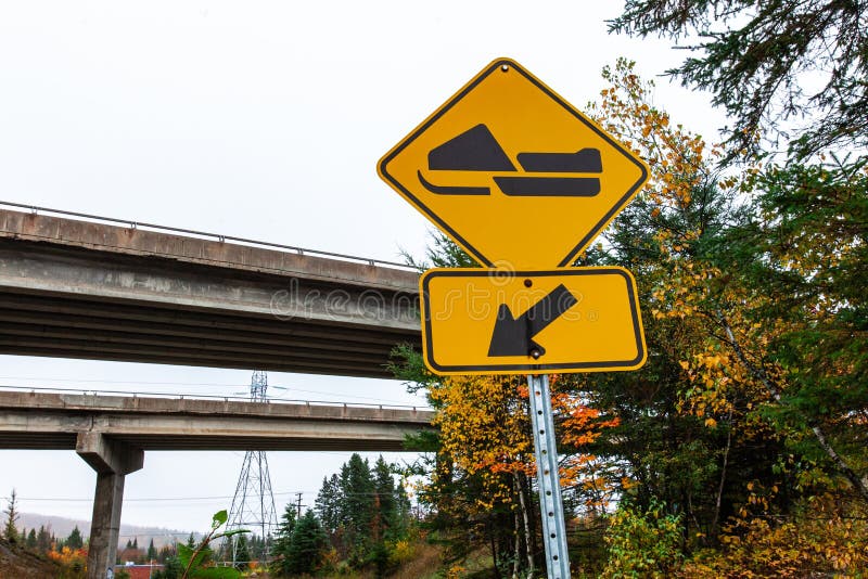 Snowmobile Track To the Left Yellow Road Sign - 3/3 Stock Photo - Image ...