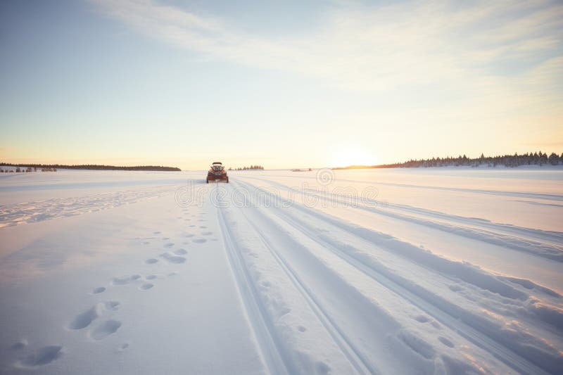 Snowmobile Tracks Across a Snowy Open Field Stock Illustration ...