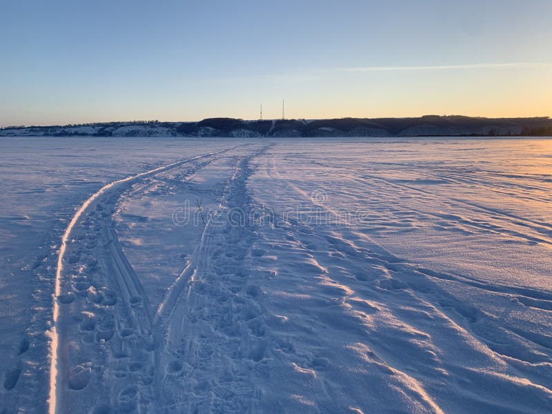 Snowmobile Tracks in the Snow Stock Image - Image of lifestyle, forest ...