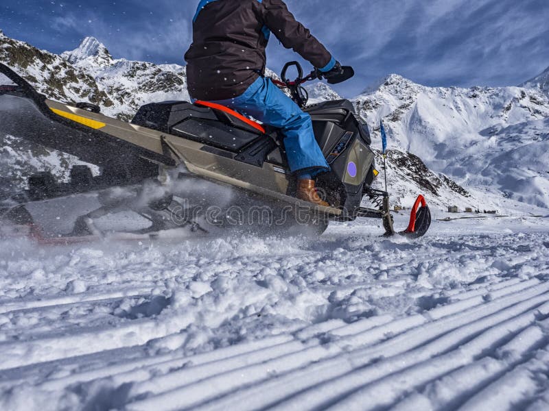 Snowmobile on a Trail in the Italian Alps Stock Photo - Image of ...
