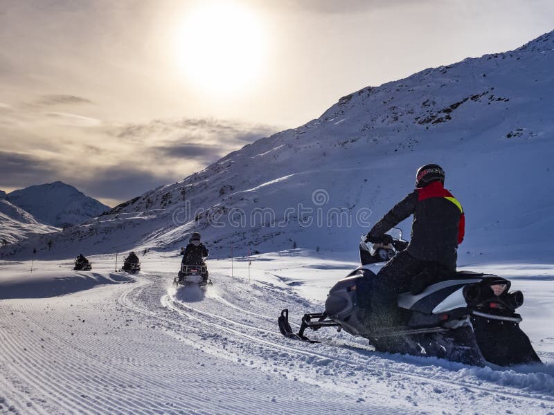 Snowmobile on a Trail in the Italian Alps Stock Image - Image of ...