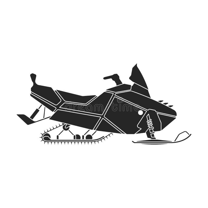 Snowmobile in Black Isolated on White Background. Detailed Vintage ...