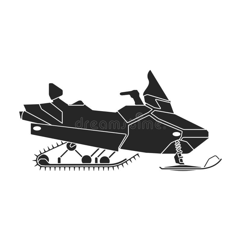Snowmobile in Black Isolated on White Background. Detailed Vintage ...