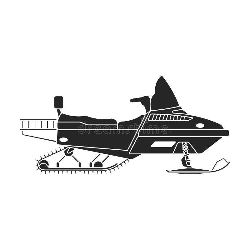Snowmobile in Black Isolated on White Background. Detailed Vintage ...
