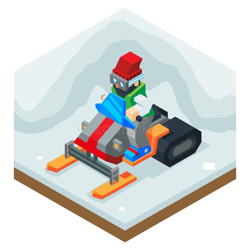 Snowmobile Winter Activity Vacation Journey Flat Design Isometric 3d ...