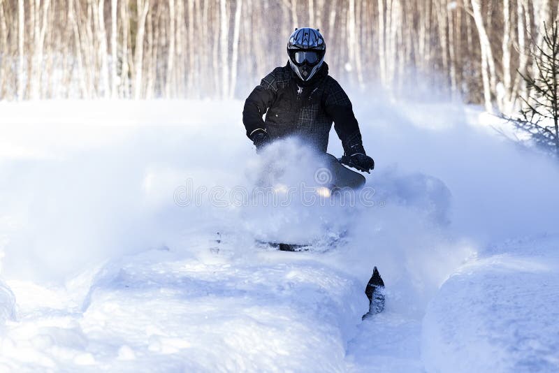 Snowmobiling in Deep Powder Stock Photo - Image of lonely, trees: 52268970