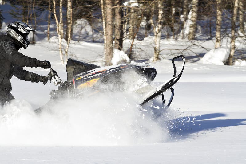 Snowmobiling in Deep Powder Stock Image - Image of helmet, googles ...