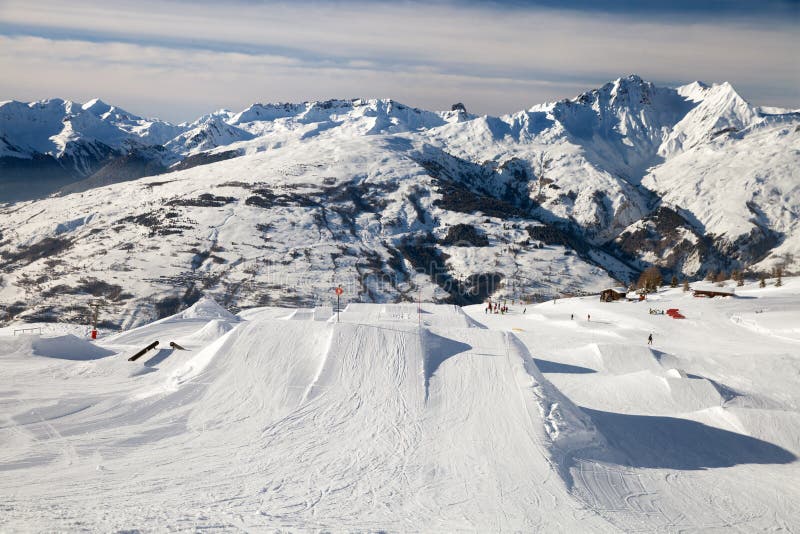 Snowpark in Les Arcs stock photo. Image of beautiful - 162224600