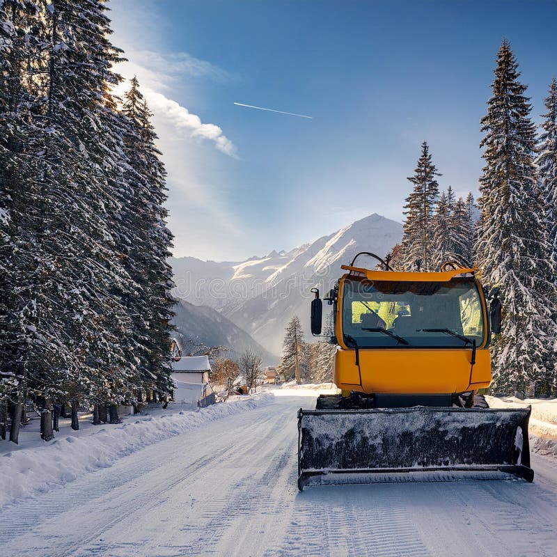 Snowplough, AI generated stock illustration. Illustration of road ...