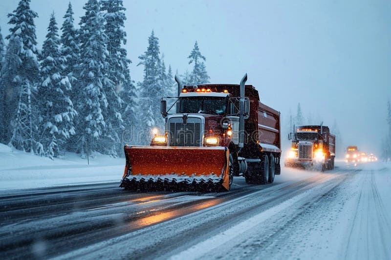 A Snowplow on the Highway during a Heavy Snowfall in Winter Stock Photo ...